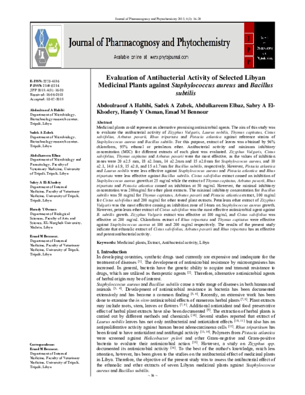 (PDF) Evaluation of Antibacterial Activity of Selected Libyan Medicinal Plants against ...