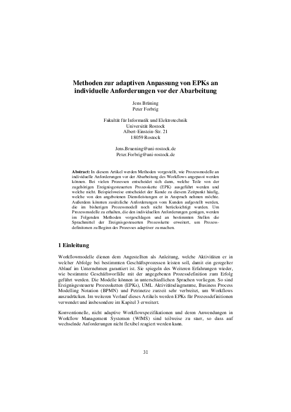 (PDF) Methoden zur Adaptiven Anpassung von EPKs an Individuelle ...