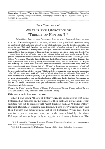 (PDF) What is the Objective of “Theory of History”?