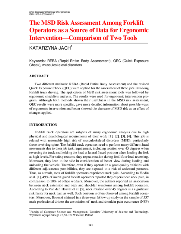 (PDF) The MSD Risk Assessment Among Forklift Operators as a Source of ...
