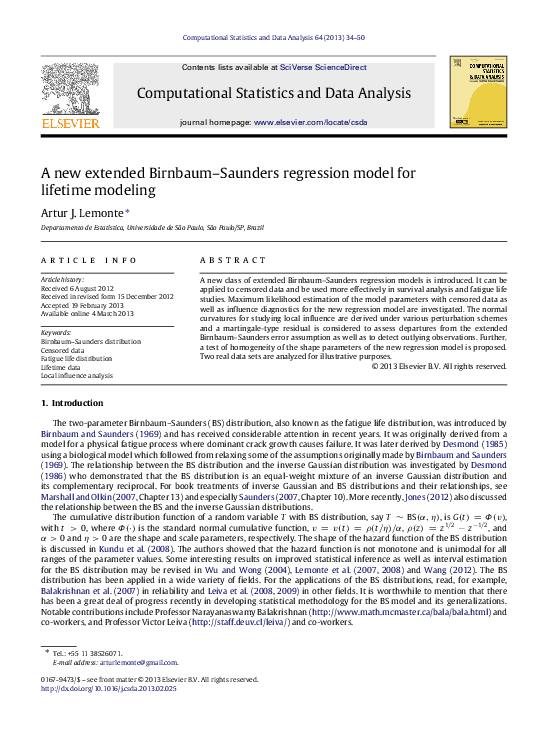 (PDF) A new extended Birnbaum–Saunders regression model for lifetime ...