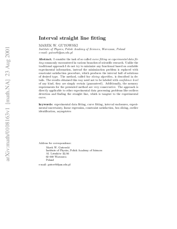 (PDF) Interval straight line fitting