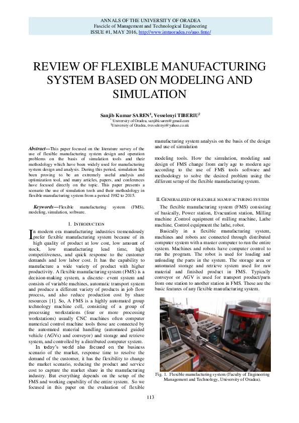 (PDF) Modeling and Analysis of Flexible Manufacturing System with FlexSim | Independent ...