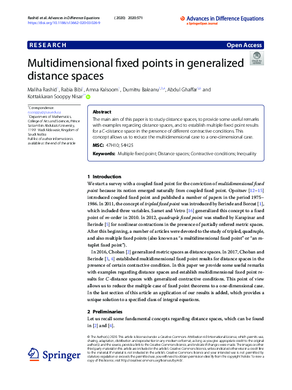 (PDF) Multidimensional fixed points in generalized distance spaces