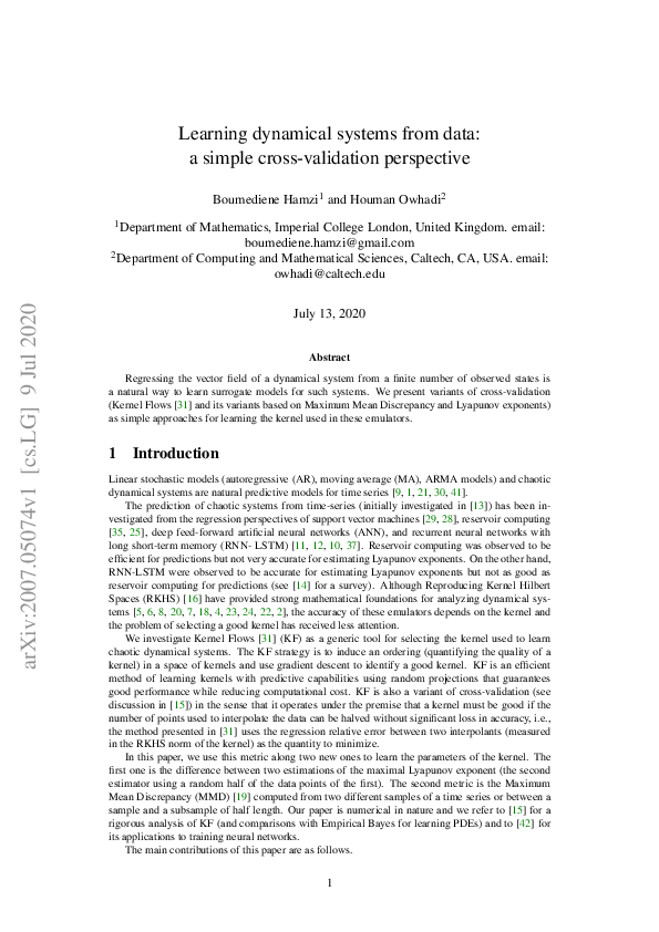 Pdf Learning Dynamical Systems From Data A Simple Cross Validation