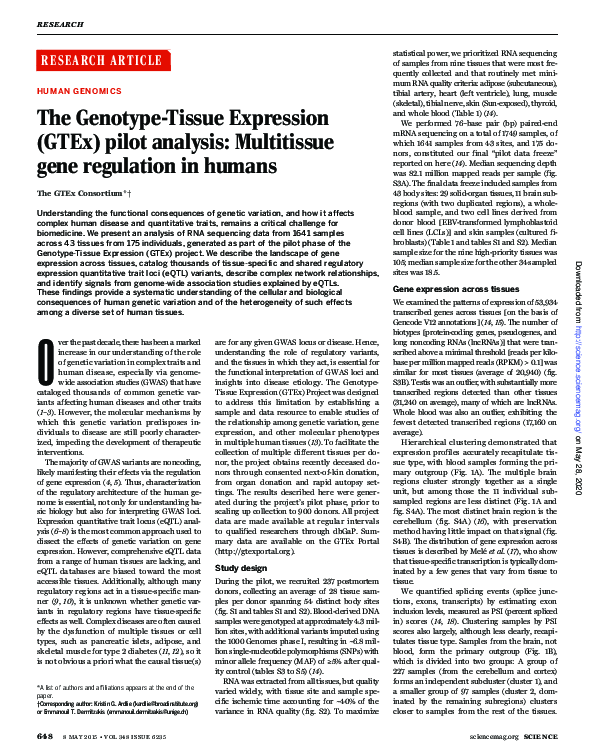 (PDF) The Genotype-Tissue Expression (GTEx) pilot analysis: Multitissue ...
