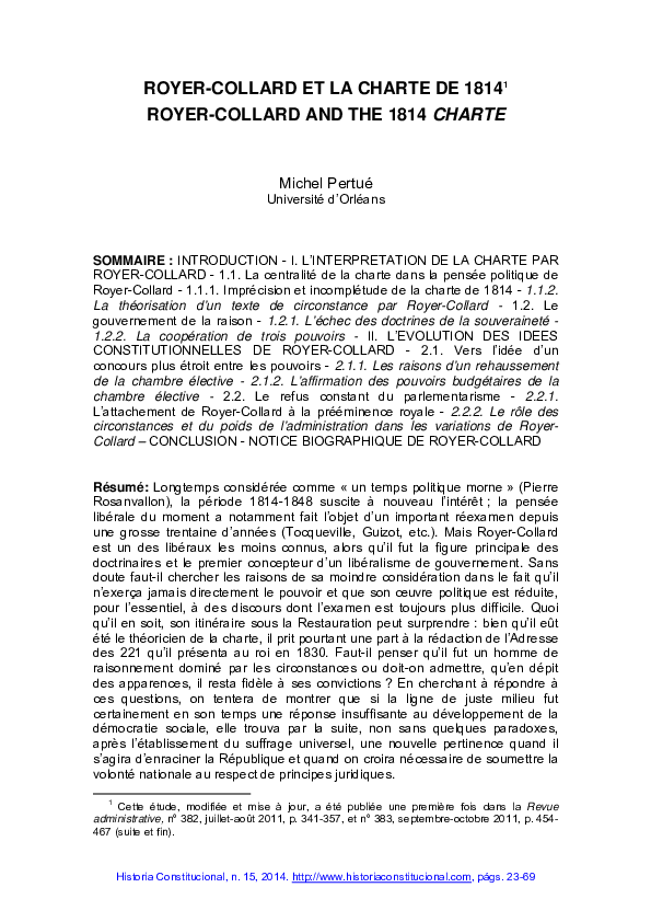 (PDF) Royer-Collard et la Charte de 1814