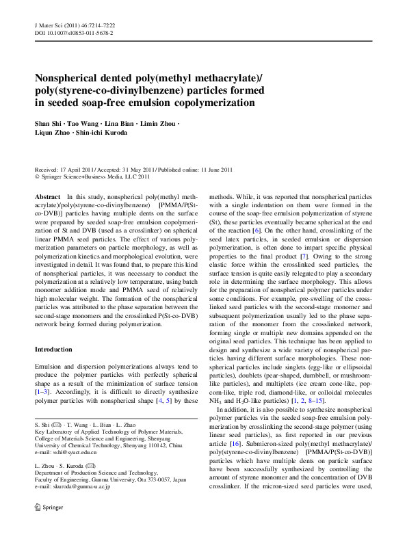 (PDF) Nonspherical dented poly(methyl methacrylate)/poly(styrene-co ...