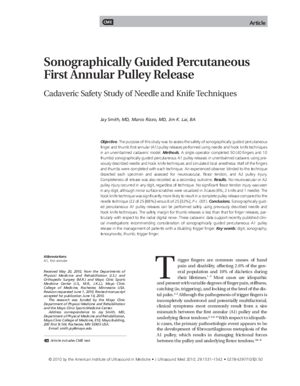 (PDF) Sonographically guided percutaneous first annular pulley release ...