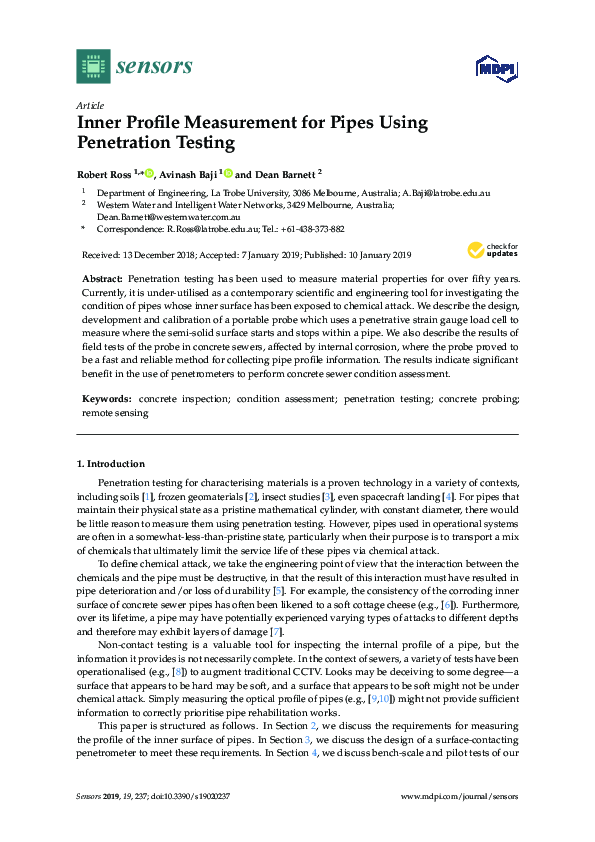 (PDF) Inner Profile Measurement for Pipes Using Penetration Testing