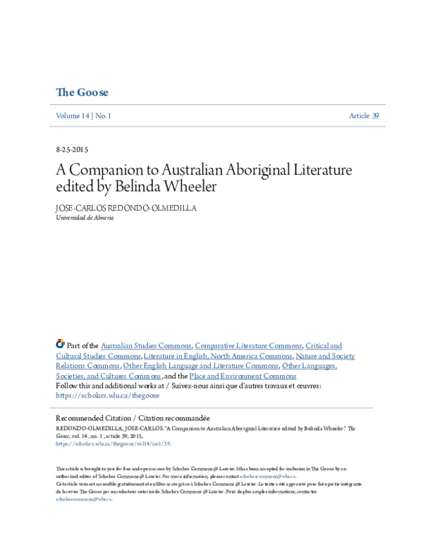 (PDF) A Companion to Australian Aboriginal Literature edited by Belinda ...