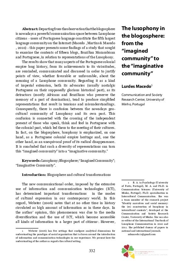 (PDF) The lusophony in the blogosphere: from the “imagined community ...