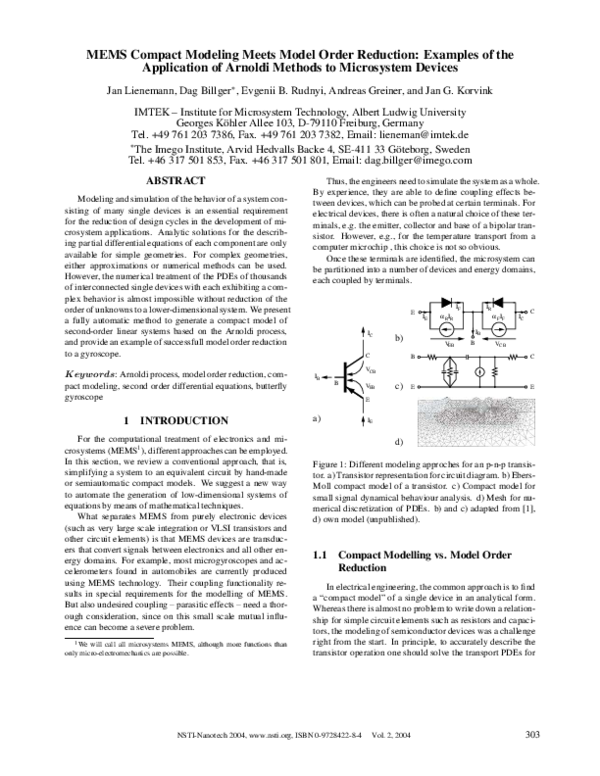 (PDF) MEMS Compact Modeling Meets Model Order Reduction: Examples of the Application of Arnoldi ...
