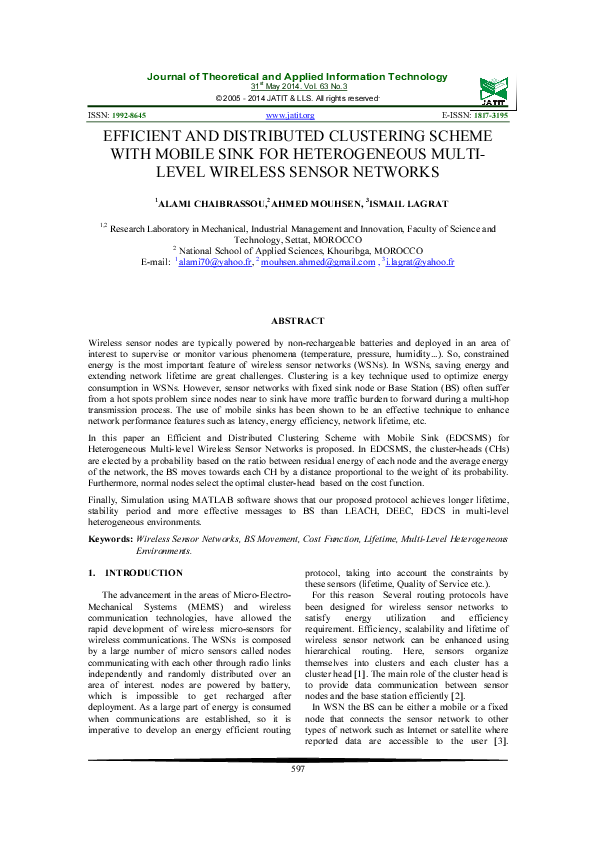 Pdf Efficient And Distributed Clustering Scheme With Mobile Sink For