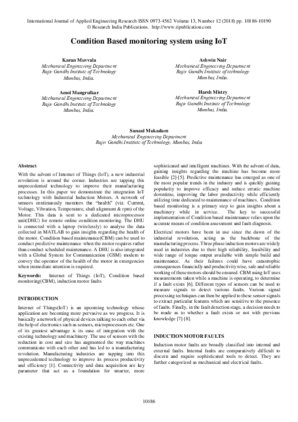 (PDF) Condition Based monitoring system using IoT