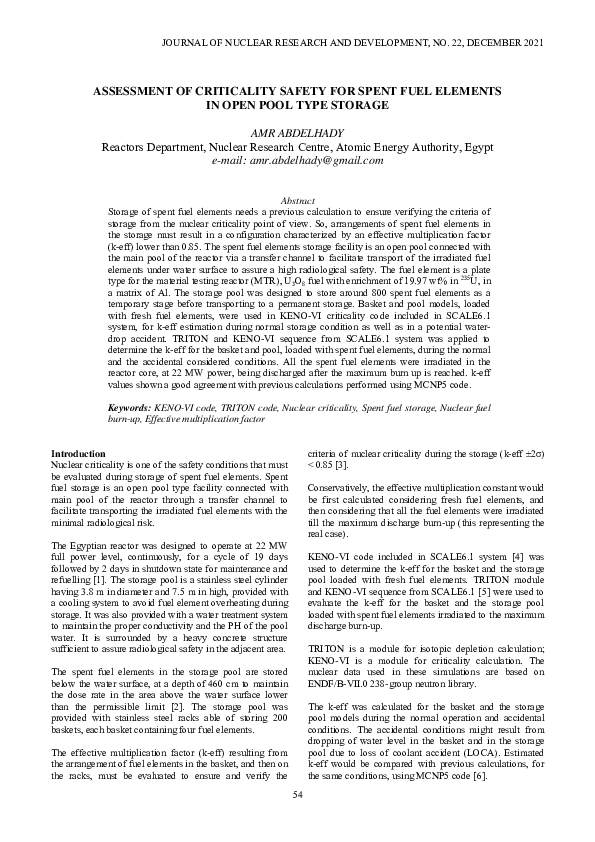(PDF) ASSESSMENT OF CRITICALITY SAFETY FOR SPENT FUEL ELEMENTS IN OPEN ...