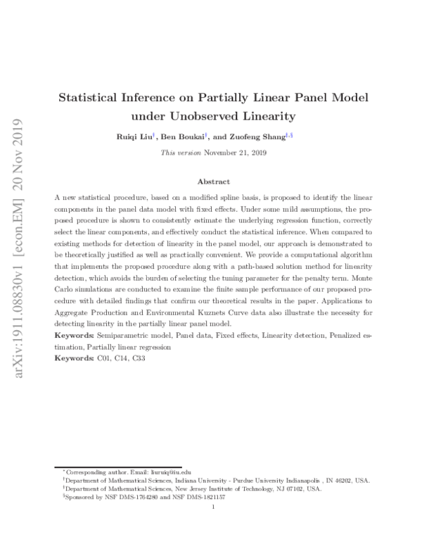 (PDF) Statistical Inference on Partially Linear Panel Model under ...
