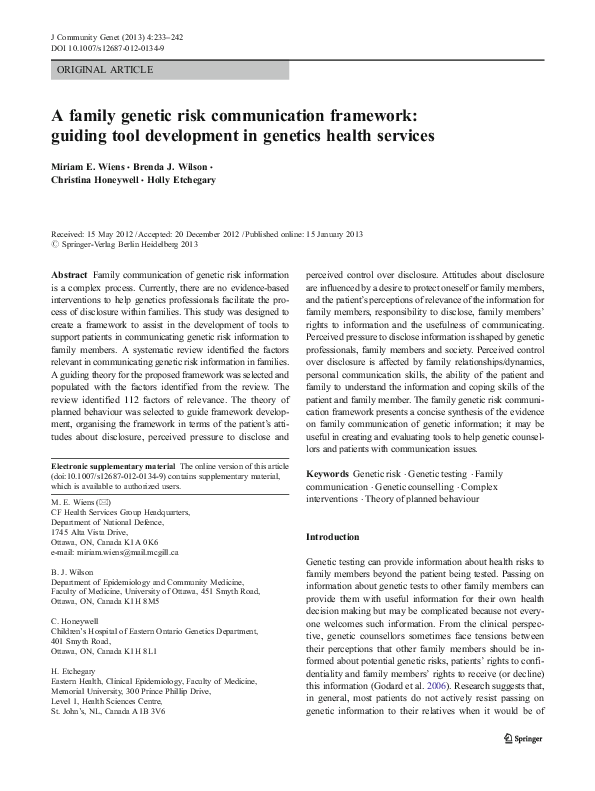 (PDF) A family genetic risk communication framework: guiding tool ...