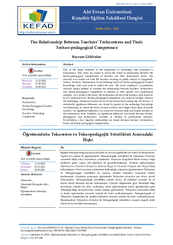 (PDF) The Relationship Between Teachers’ Technostress and Their Techno-pedagogical Competence