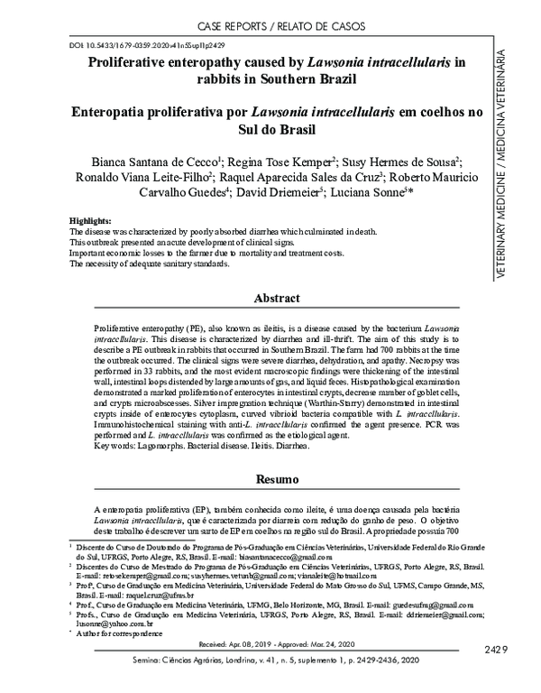 Proliferative enteropathy caused by Lawsonia intracellularis in rabbits ...