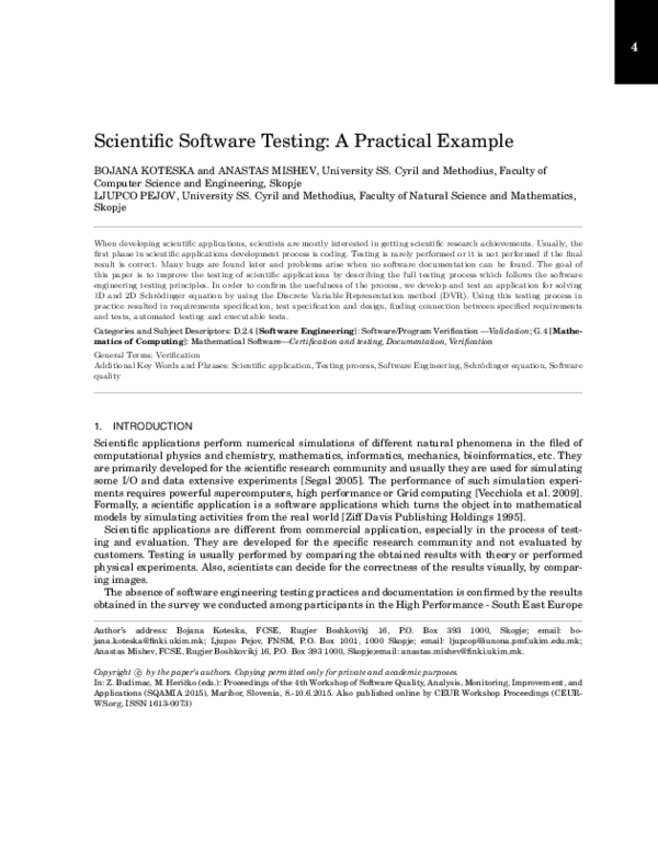 (PDF) Scientific Software Testing: A Practical Example