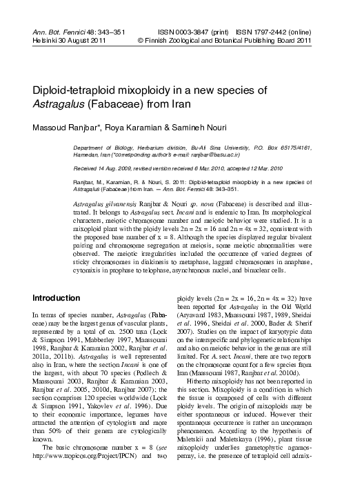 (PDF) Diploid-Tetraploid Mixoploidy in a New Species ofAstragalus ...