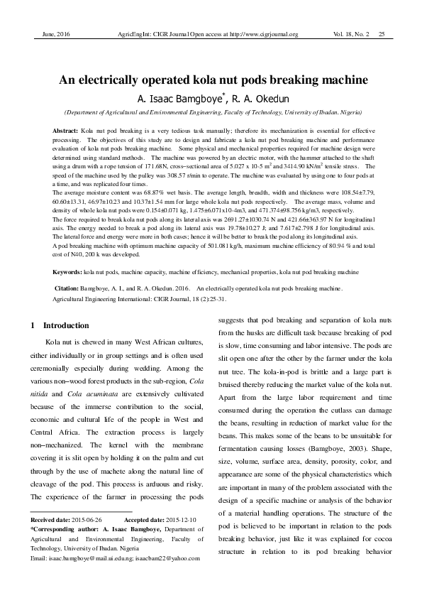 (PDF) An electrically operated kola nut pods breaking machine