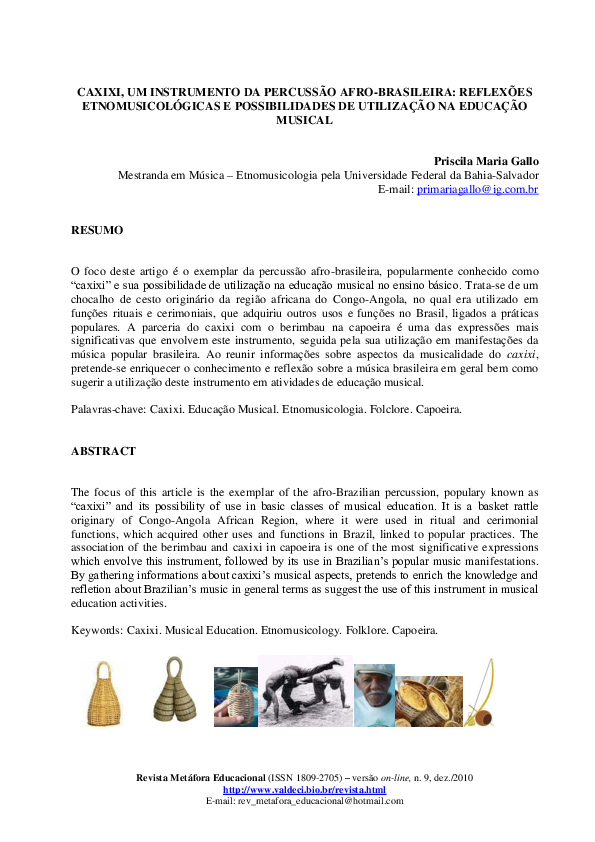 (PDF) Caxixi, um instrumento da percussao afro-brasileira: reflexoes ...
