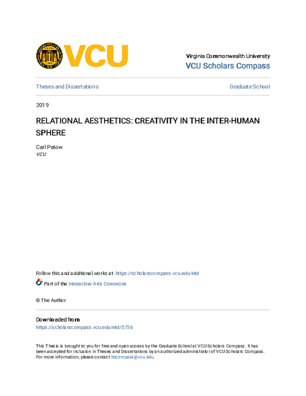 (PDF) Relational Aesthetics: Creativity in the Inter-Human Sphere