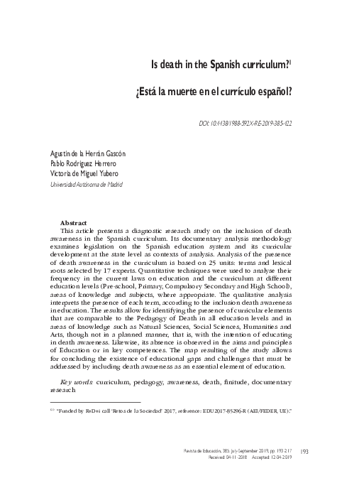 (PDF) Is death in the Spanish curriculum?1 ¿Está la muerte en el ...