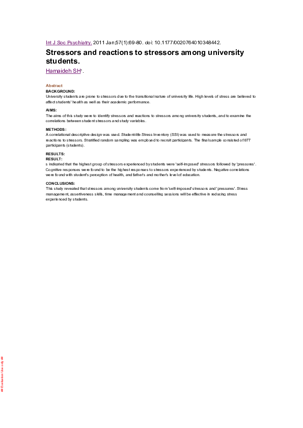 (PDF) Stressors and Reactions to Stressors Among University Students