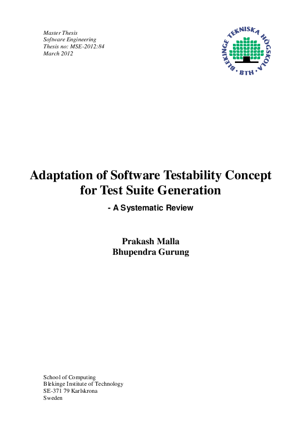 (PDF) Adaptation of Software Testability Concept for Test Suite ...