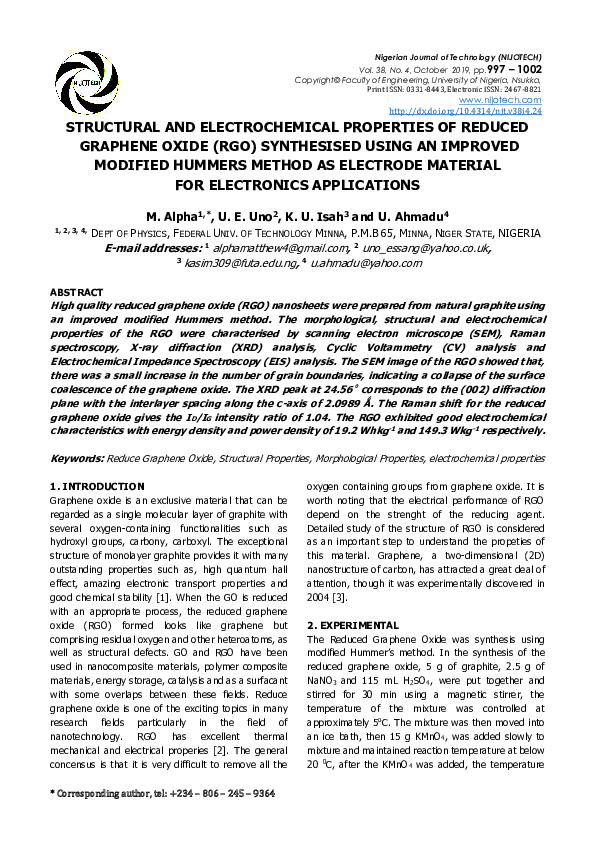 (PDF) Structural and electrochemical properties of Reduced Graphene ...