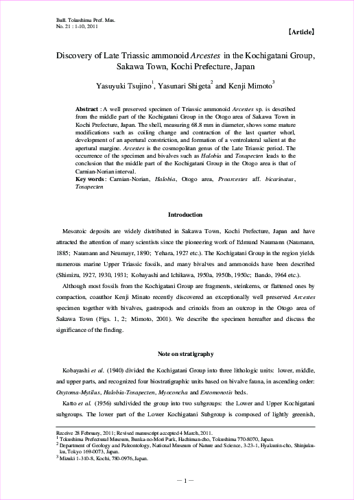 (PDF) Discovery of Late Triassic ammonoid Arcestes in the Kochigatani ...