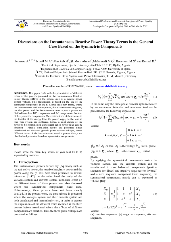(PDF) Discussions on the Instantaneous Reactive Power Theory Terms in ...