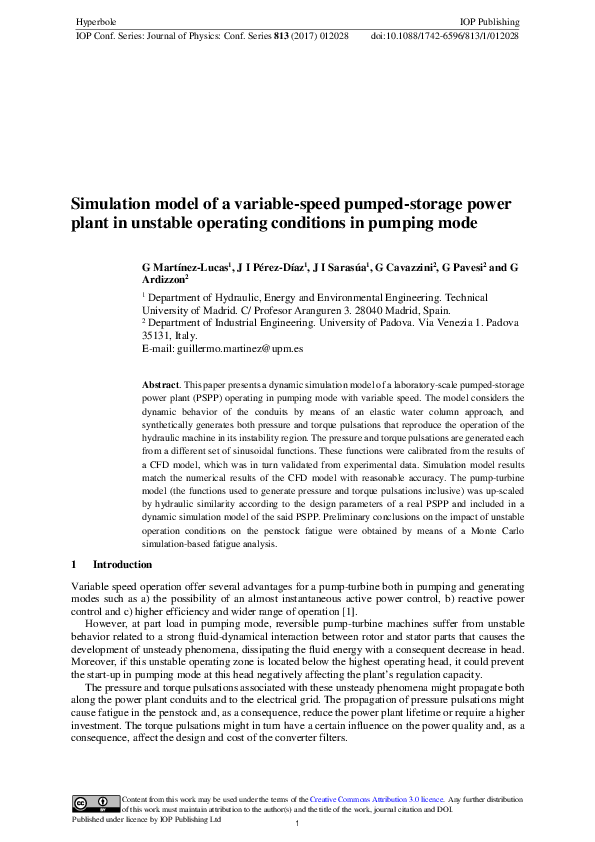 (PDF) Simulation model of a variable-speed pumped-storage power plant in unstable operating ...
