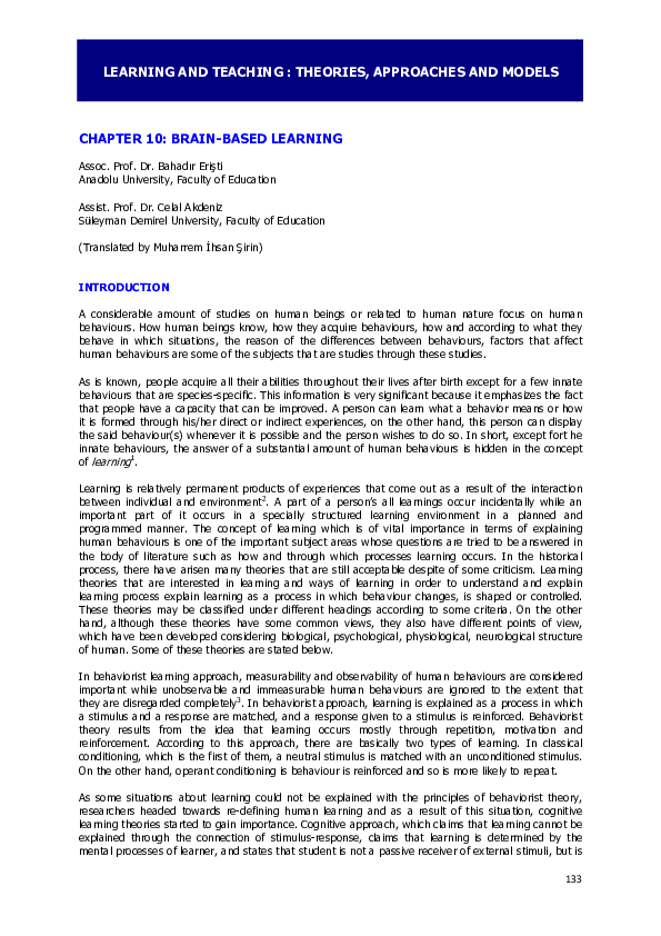 (PDF) Learning and Teaching : Theories, Approaches and Models