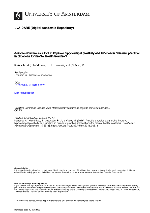 (PDF) UvA-DARE ( Digital Academic Repository ) Aerobic exercise as a ...