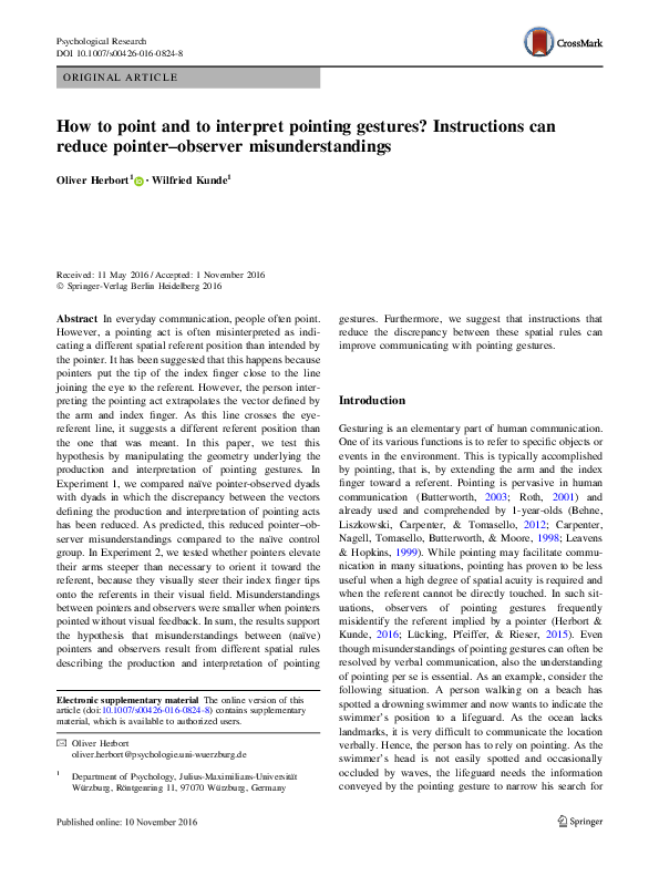 (PDF) How to point and to interpret pointing gestures? Instructions can ...
