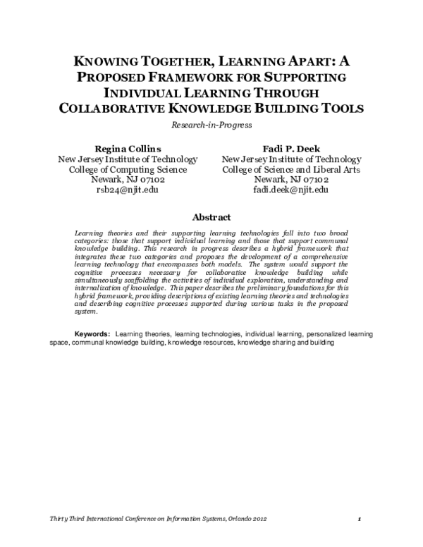 (PDF) Knowing Together, Learning Apart: A Proposed Framework for Supporting Individual Learning ...