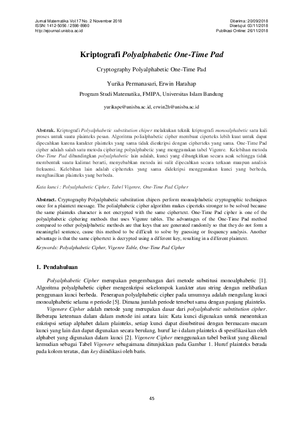 (PDF) Kriptografi Polyalphabetic One-Time Pad Cryptography Polyalphabetic One-Time Pad