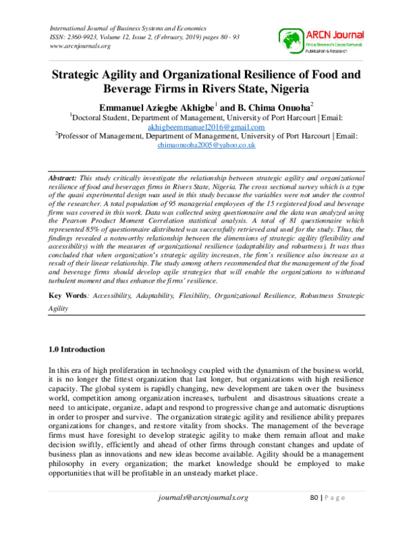 (PDF) Strategic Agility and Organizational Resilience of Food and ...
