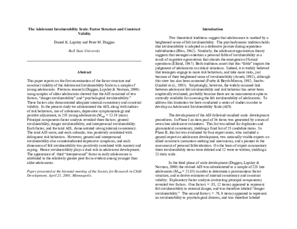 (PDF) The Adolescent Invulnerability Scale: Factor Structure and ...