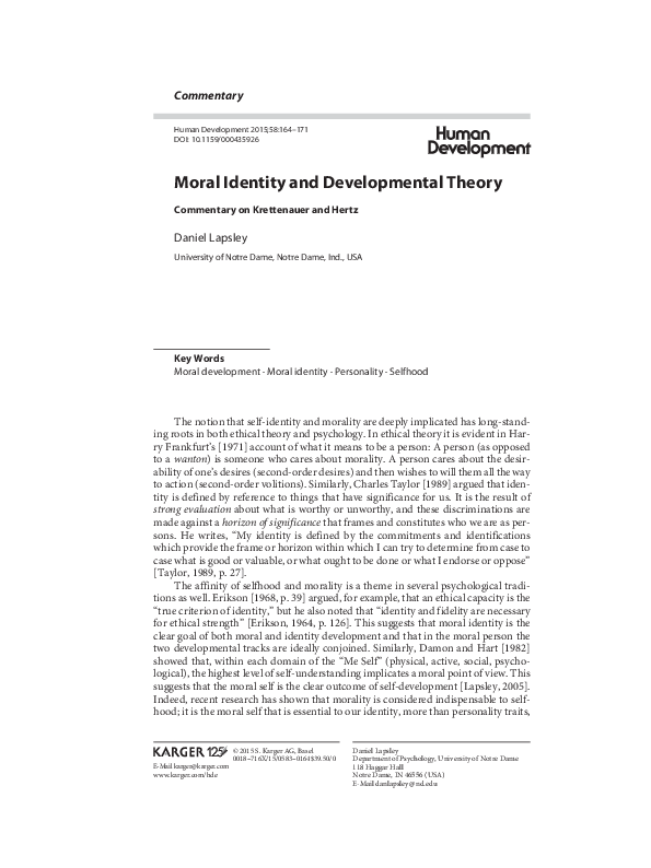 (PDF) Moral Identity and Developmental Theory