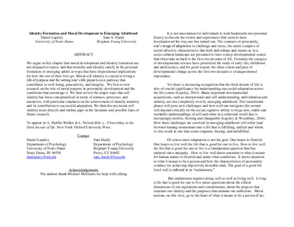 (PDF) Identity Formation and Moral Development in Emerging Adulthood