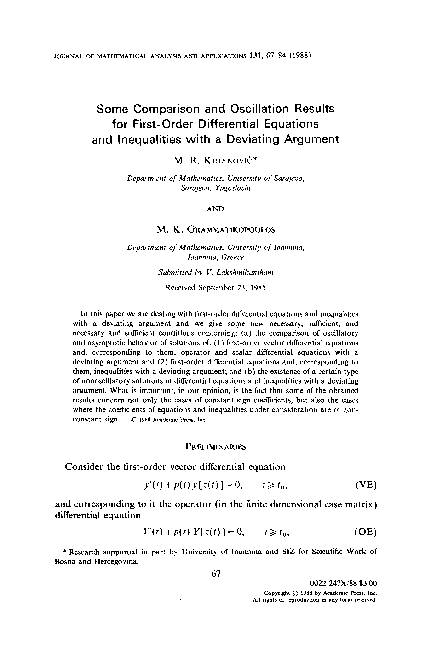 (PDF) Some comparison and oscillation results for first-order differential equations and ...