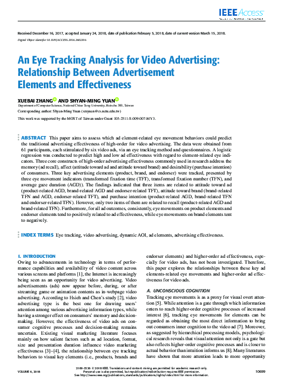 (PDF) An Eye Tracking Analysis for Video Advertising: Relationship ...