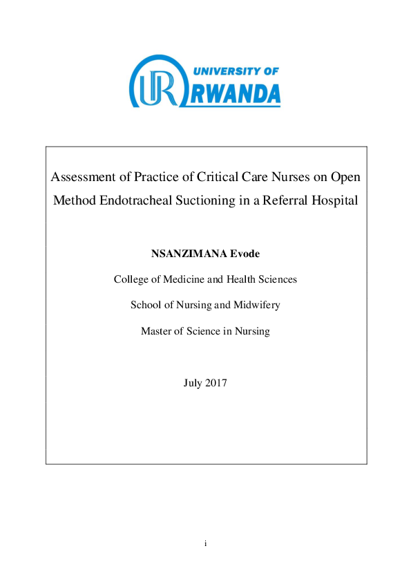 (PDF) Assessment of Practice of Critical Care Nurses on Open Method ...