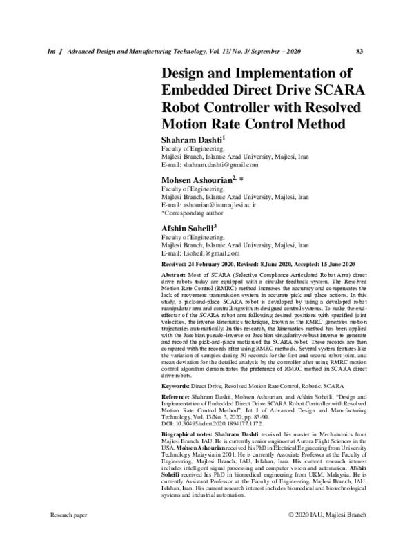 (PDF) Design and Implementation of Embedded Direct Drive SCARA Robot Controller with Resolved ...