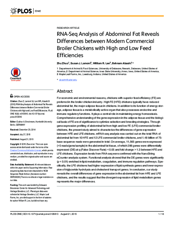 (PDF) RNA-Seq Analysis of Abdominal Fat Reveals Differences between ...